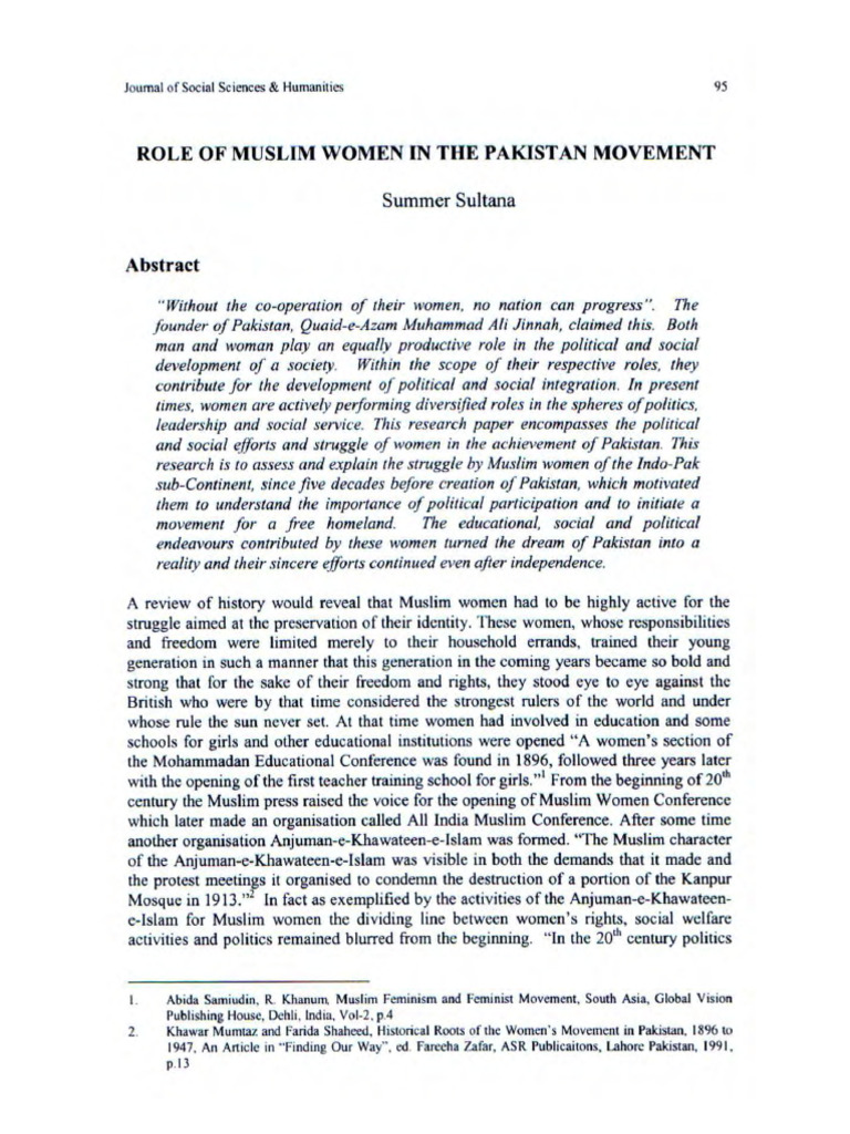 Role of Muslim Women in The Pakistan Movement | PDF