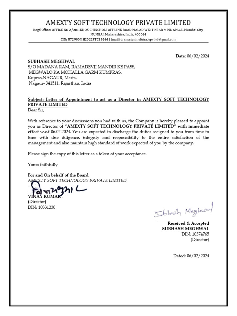 Letter of Appointment Subash PDF | PDF