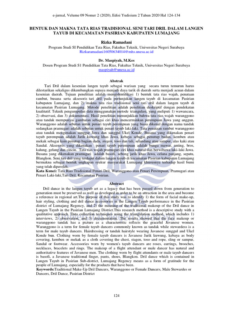 Ramdani, Maspiyah 2020 Bentuk Dan Makna Tata Rias Tradisional Seni Tari Dril Dalam Langen Tayub ...