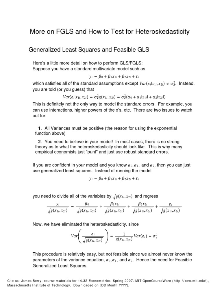 FGLS and Heteroskedasticity Testing | PDF | Ordinary Least Squares ...