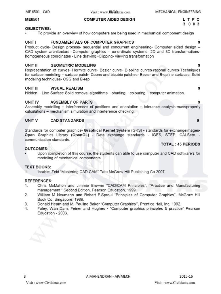 ME-6501Computer Aided Design (CAD) WITH QB - BY Civildatas - Com 1 | PDF | Coordinate System ...