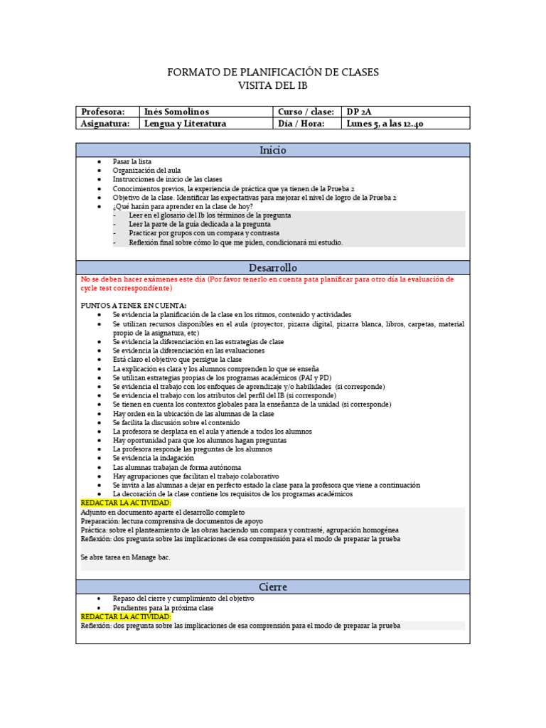 Formato de Planificación de Clases | PDF | Salón de clases | Evaluación