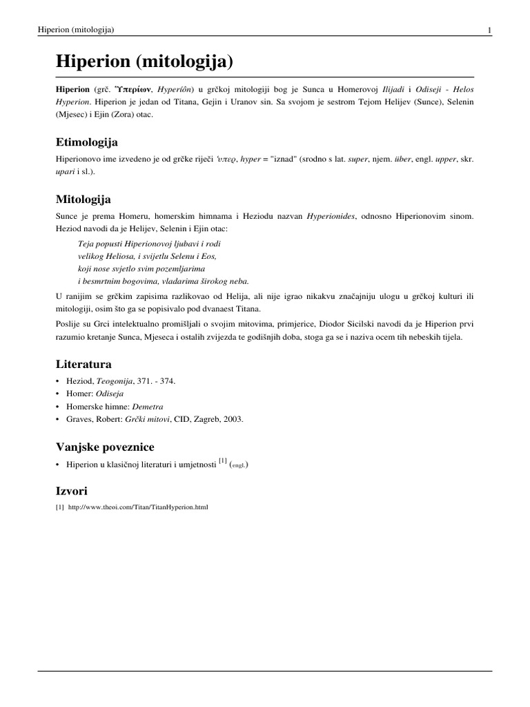 Hiperion (mitologija) | PDF Hiperion (mitologija) | PDF