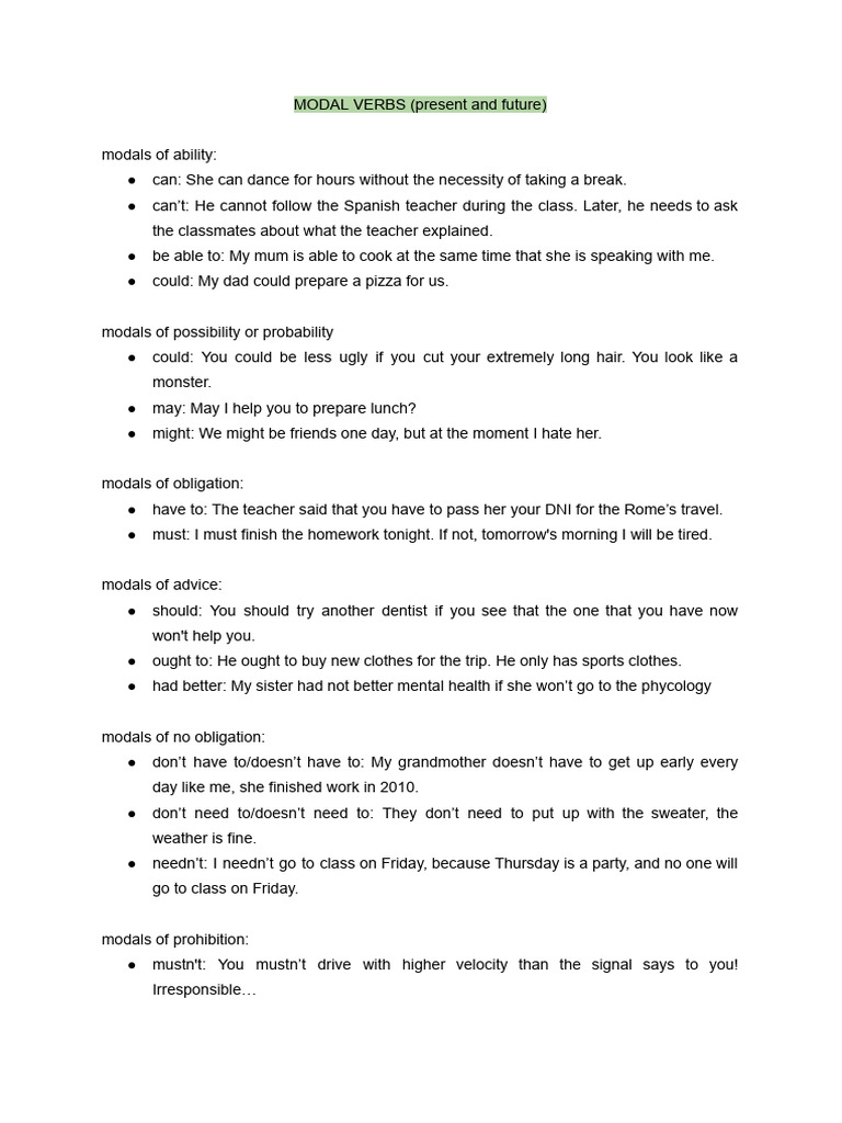 All Modals (Past, Present and Future) | PDF