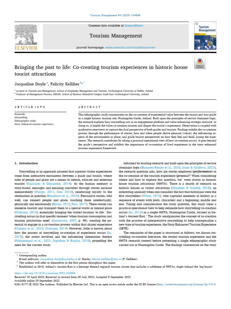 Co-Creating Story-Enhanced Tourism Experiences | PDF | Tourism | Experience