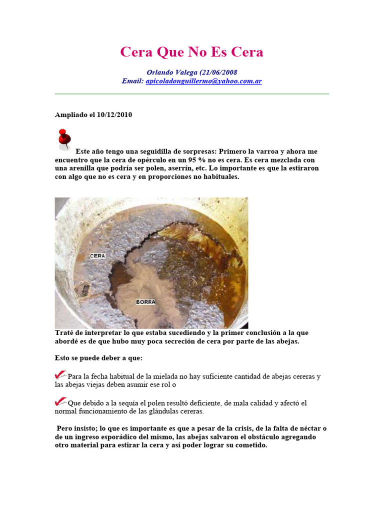 ,cera Que No Es Cera Actualizado | PDF | Miel | Apicultura