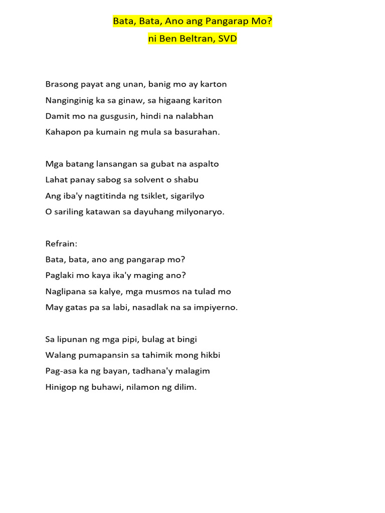 Bata, Bata Ano Ang Pangarap Mo | PDF