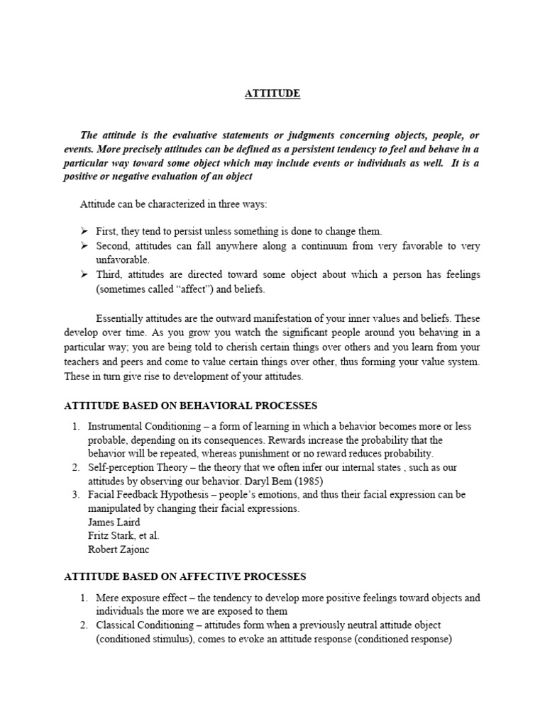 ATTITUDE | PDF | Attitude (Psychology) | Classical Conditioning