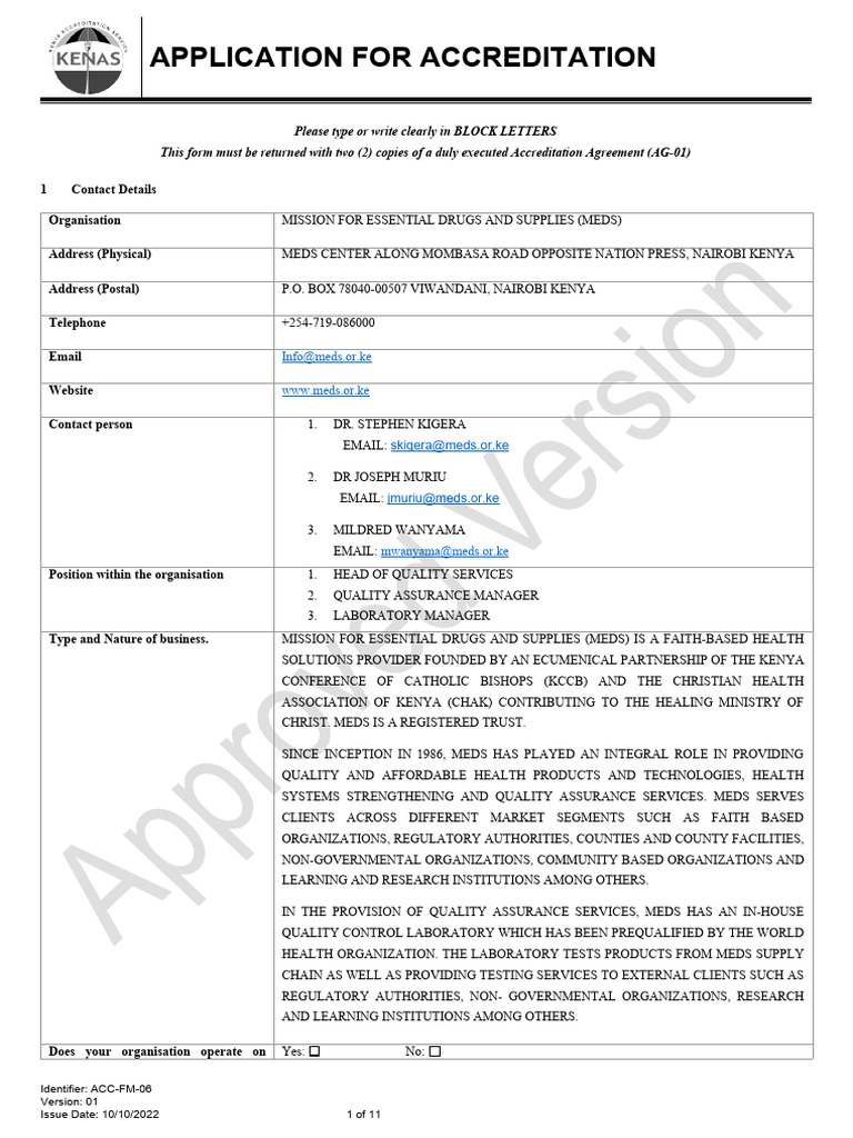 MEDS Accreditation Application Overview | PDF | Calibration | Bacteria