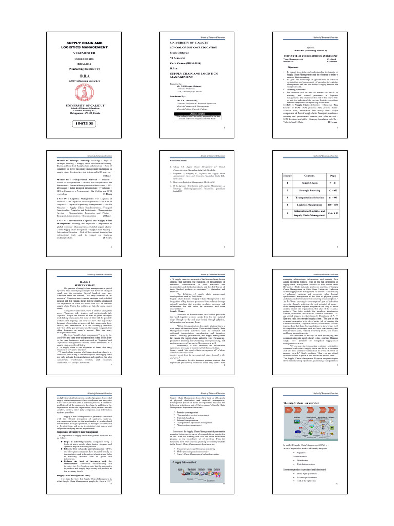 SLM-BBA-Supply Chain and Logistics Management | PDF | Supply Chain Management | Supply Chain