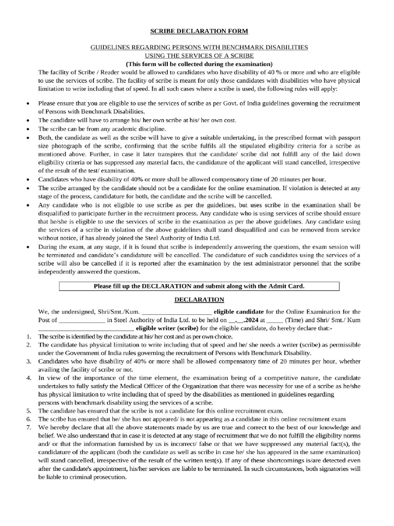 Scribe Declaration Form | PDF