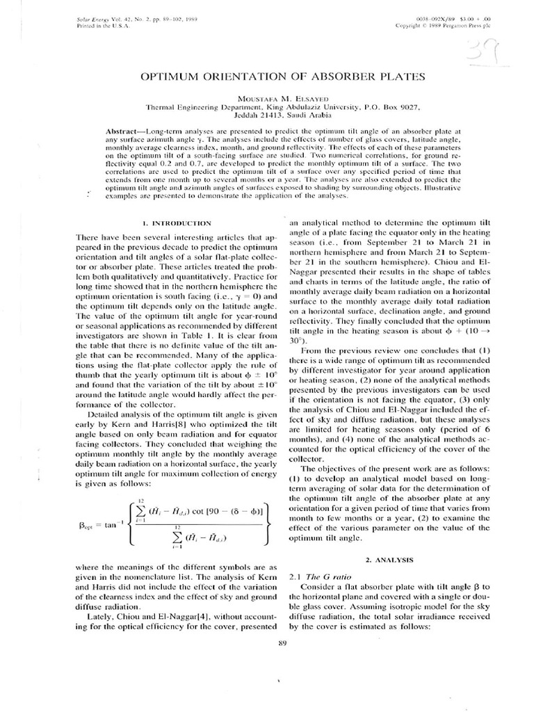 Optimum Orientation of Absorber Plates | PDF