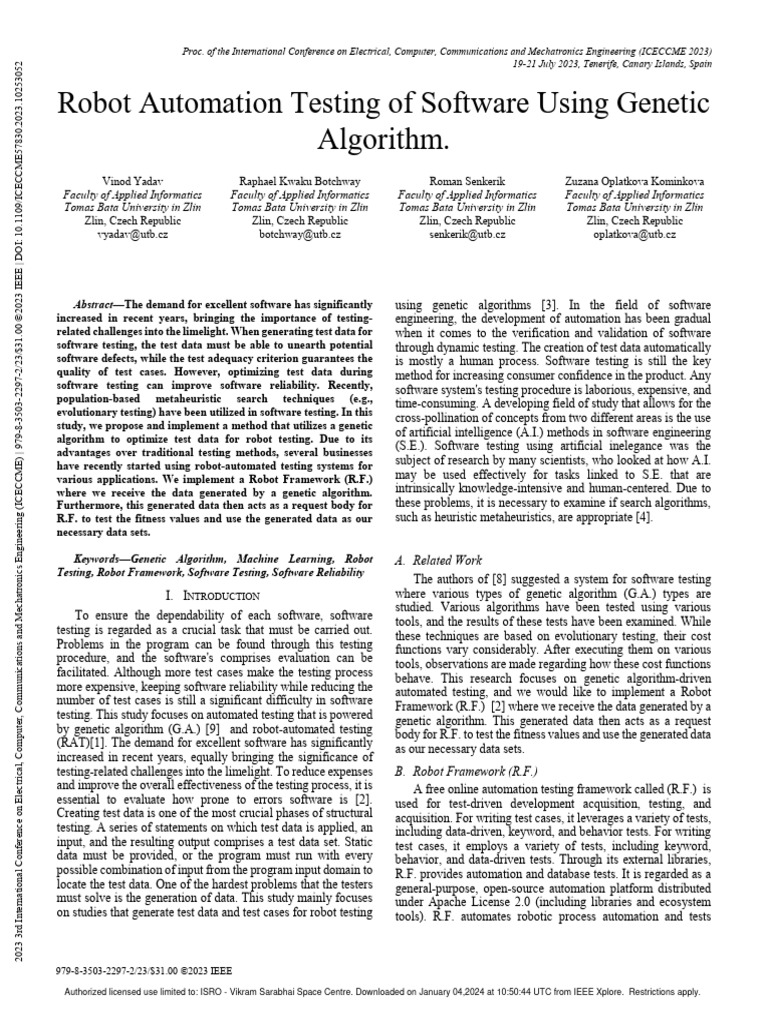 Robot Automation Testing of Software Using Genetic Algorithm | PDF ...