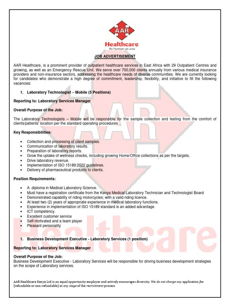 AAR Healthcare Job Vacancies Announcement | PDF | Recruitment | Medical ...