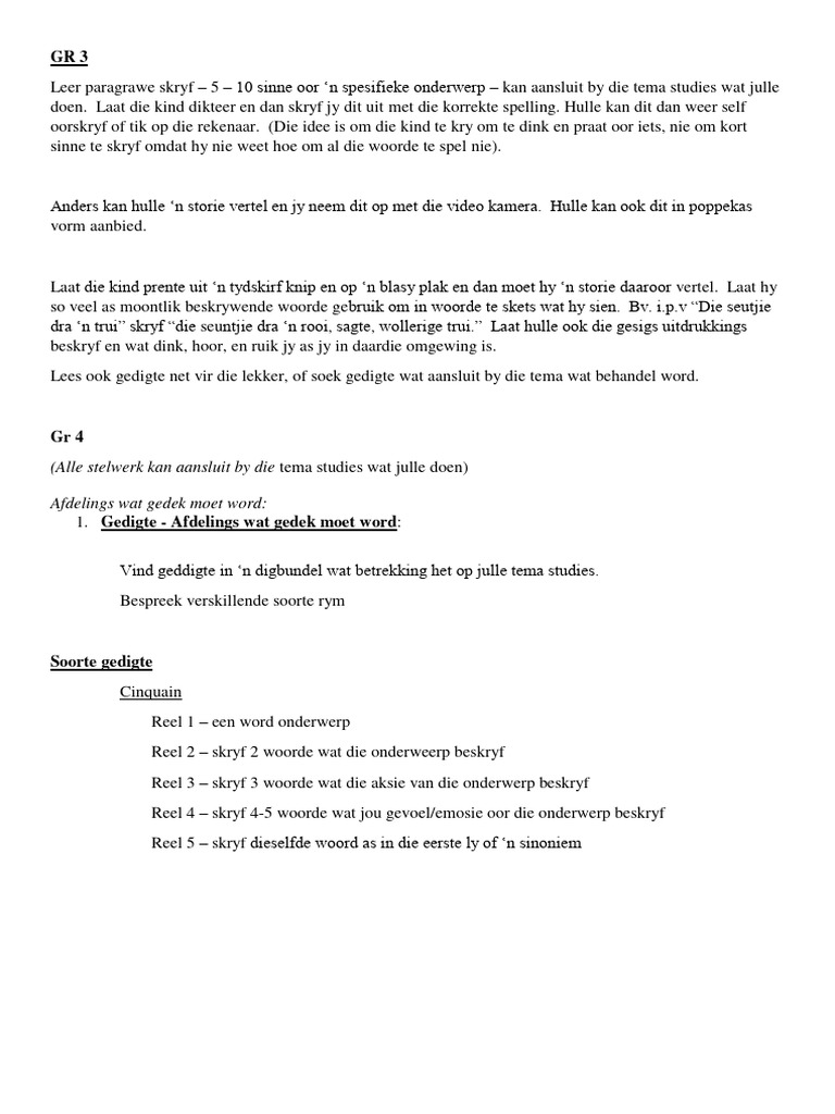 Afrikaans Stelwerk en Posie Graad 3-7 | PDF