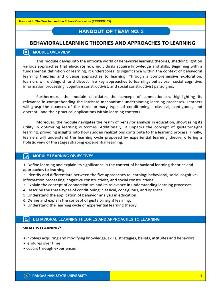 PDF TEAM3 STUDYGUIDE ProfEd102 | PDF | Self Efficacy | Learning