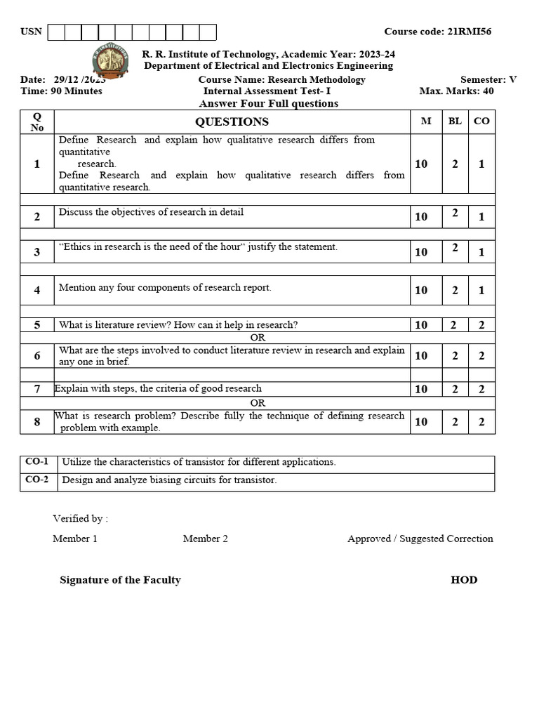 21rmi56 Question Paperee | PDF | Science | Methodology
