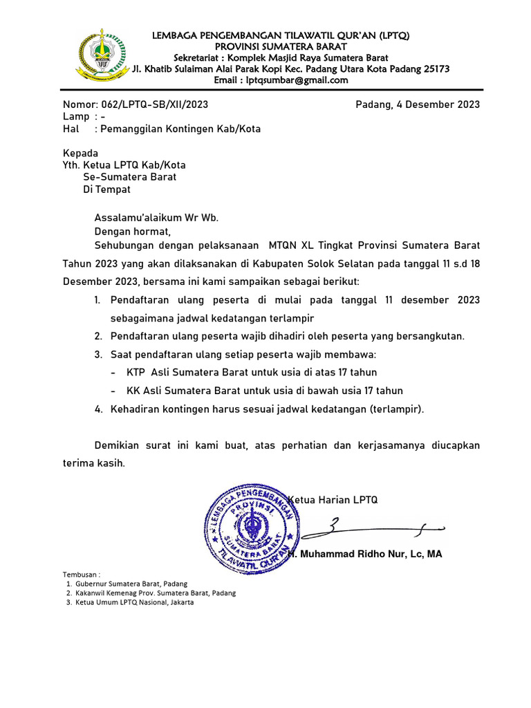 Surat Pemanggilan Kontingen-3 | PDF