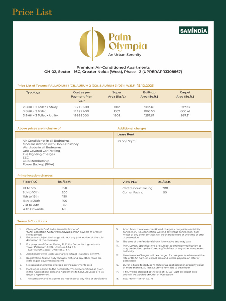 Palm Olampia Price List | PDF