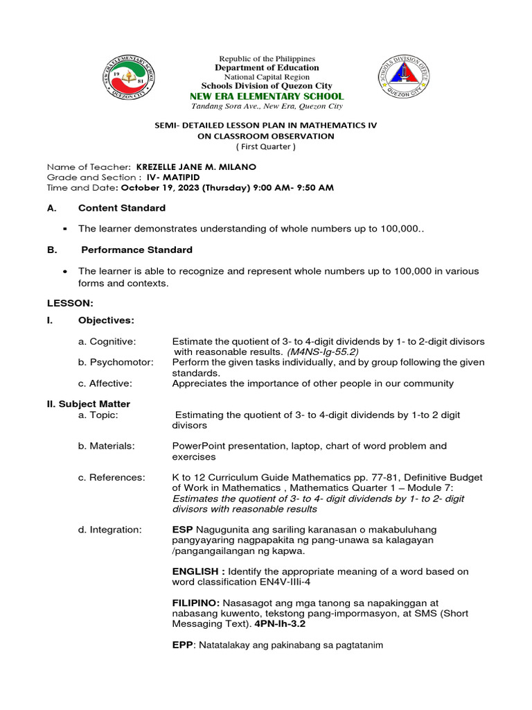 Estimating Quotients in Grade 4 Math | PDF | Division (Mathematics ...