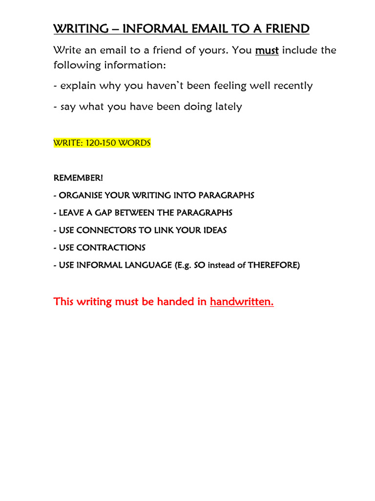 Writing Task - Informal Email - Health - b2.2 | PDF