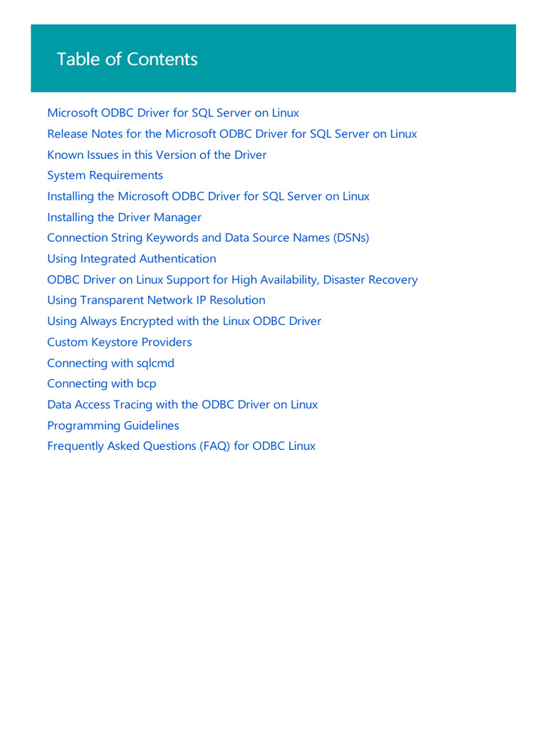 Microsoft ODBC Driver For SQL Server On Linux (PDFDrive) | Download Free PDF | Microsoft Sql ...