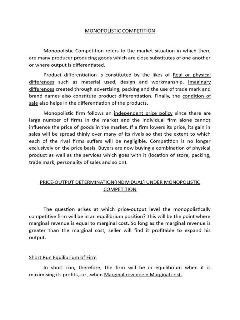 Monopolistic Competition | PDF | Profit (Economics) | Economic Equilibrium