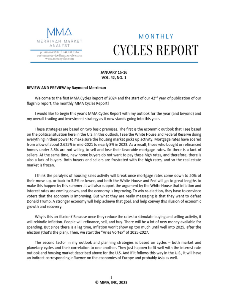 MMA Cycles Monthly 240115 Um8yos | PDF | Market Trend | Dow Jones ...