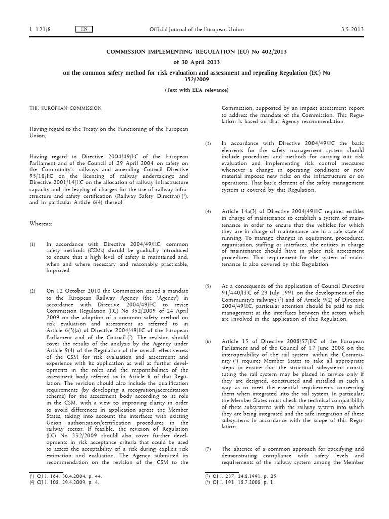 Common Safety Method 402 - 2013 | PDF | Risk | Safety