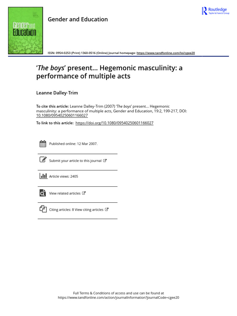 The Boys Present Hegemonic Masculinity A Performance of Multiple Acts | PDF | Masculinity | Gender