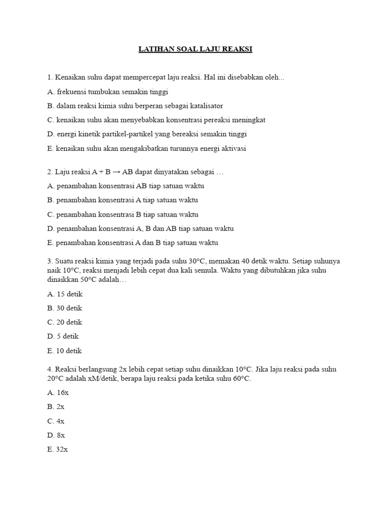 Latihan Soal Laju Reaksi | PDF