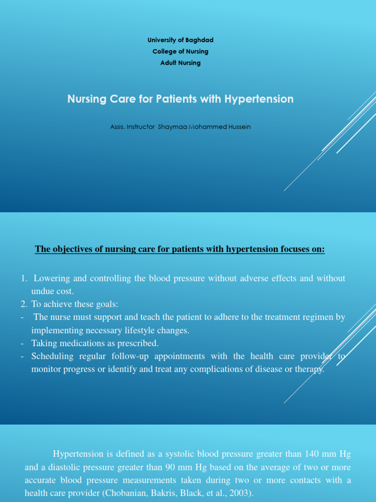Nursing Care for Hypertension Management | PDF | Hypertension ...