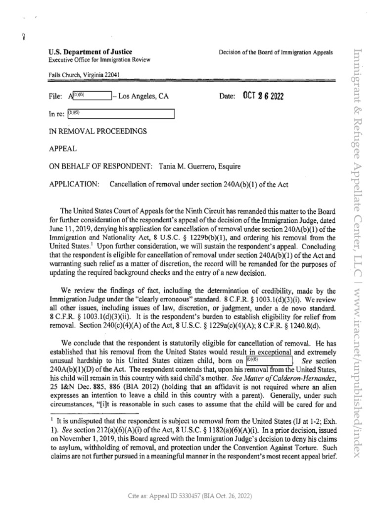 BIA Decision on Cancellation of Removal | PDF | Separation Of Powers ...