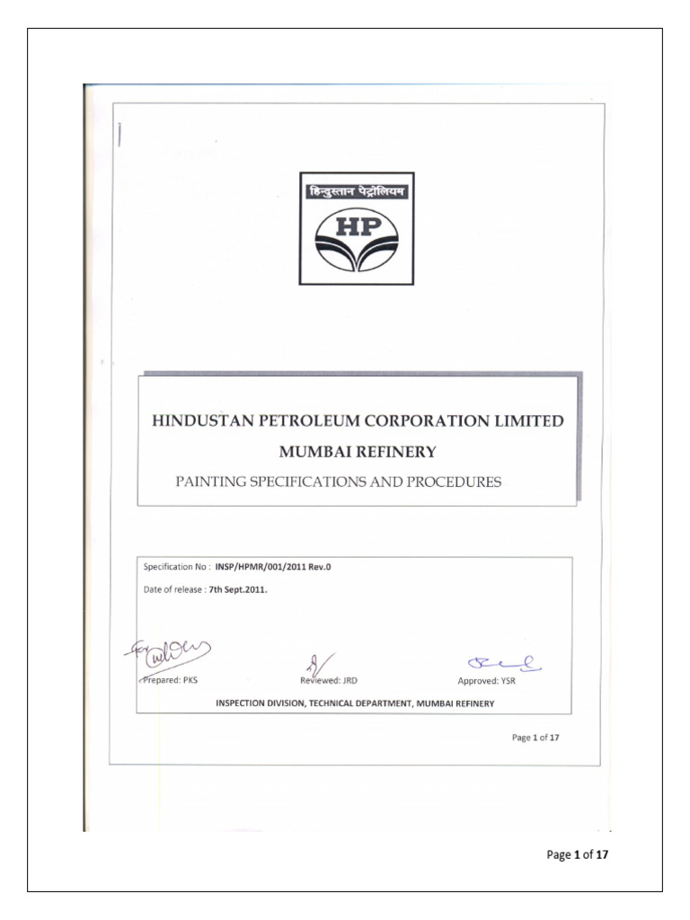 HPCL - Painting - Procedure Scanned | PDF | Epoxy | Paint
