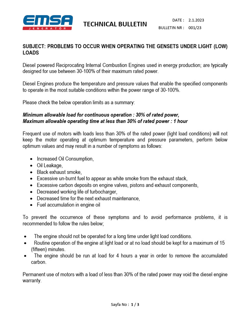 2023 001 Low Load Operation Problem | PDF | Engines | Diesel Engine