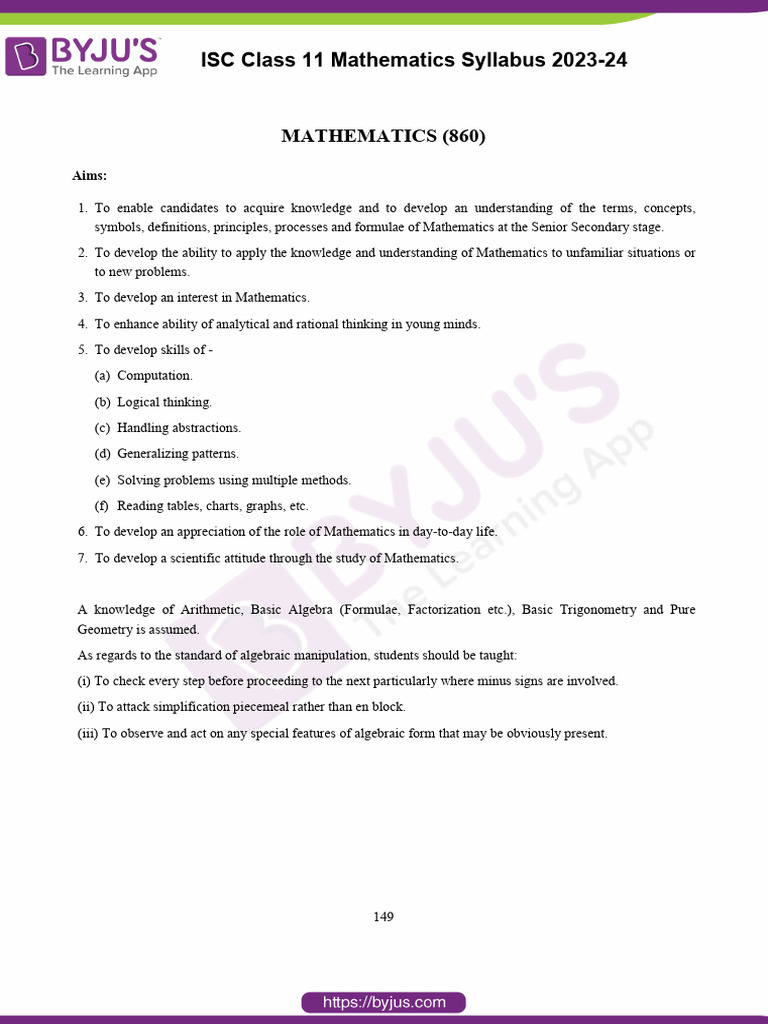 ISC Class 11 Mathematics Syllabus 2023 24 | PDF | Trigonometric Functions | Function (Mathematics)