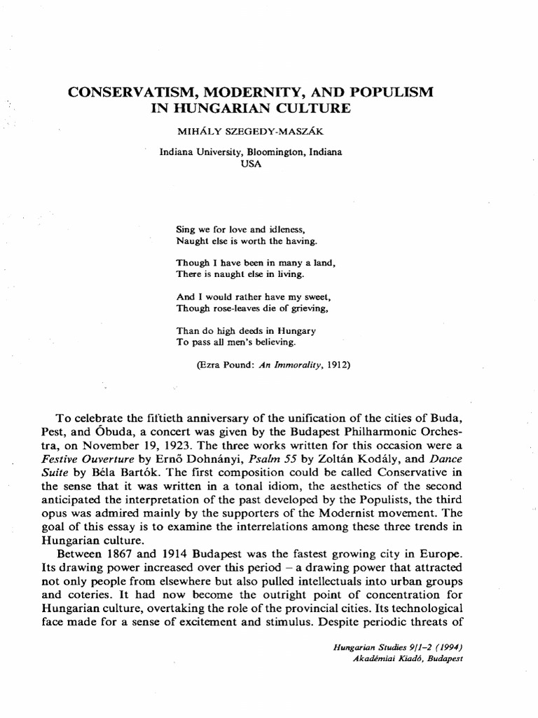 Conservatism, Modernity, and Populism in Hungarian Culture | PDF ...