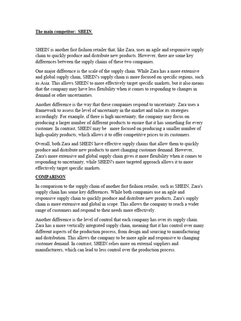 SHEIN vs. Zara: Supply Chain Analysis | PDF | Supply Chain | Business