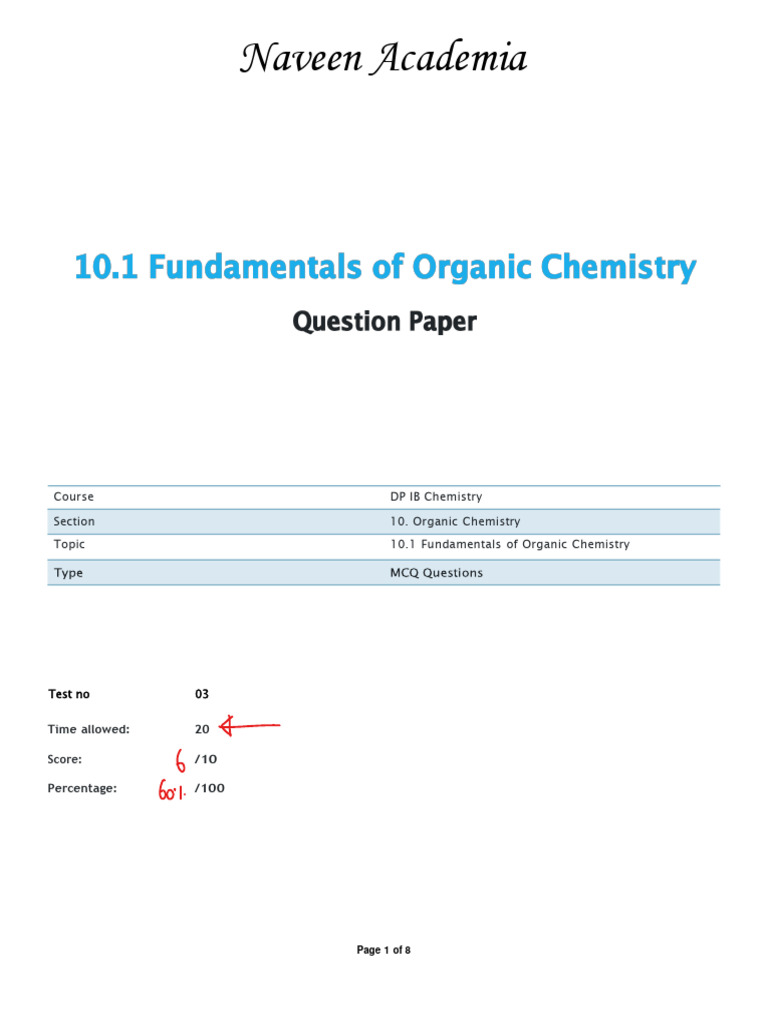 Test No - 3 - 10.1 - M - Fundamentals of Organic Chemistry - MCQ - Q.P ...