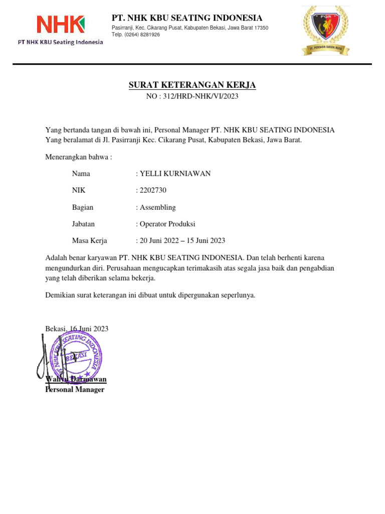 PT NHK Kbu Seating Indonesia | PDF