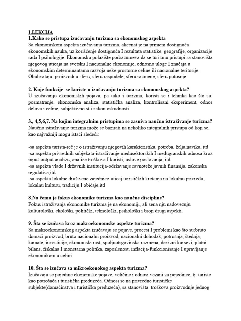 Ekonomika Turizma I Kolokvijum 1 | PDF