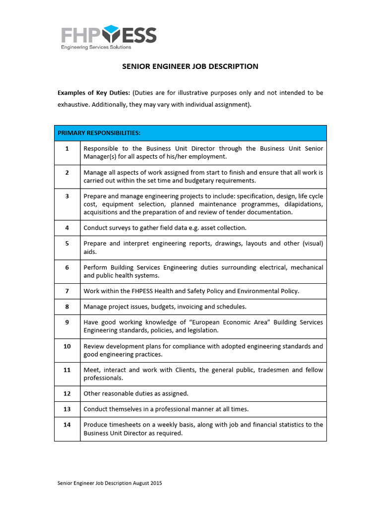 Senior Engineer Job Responsibilities | PDF | Engineering | Engineer
