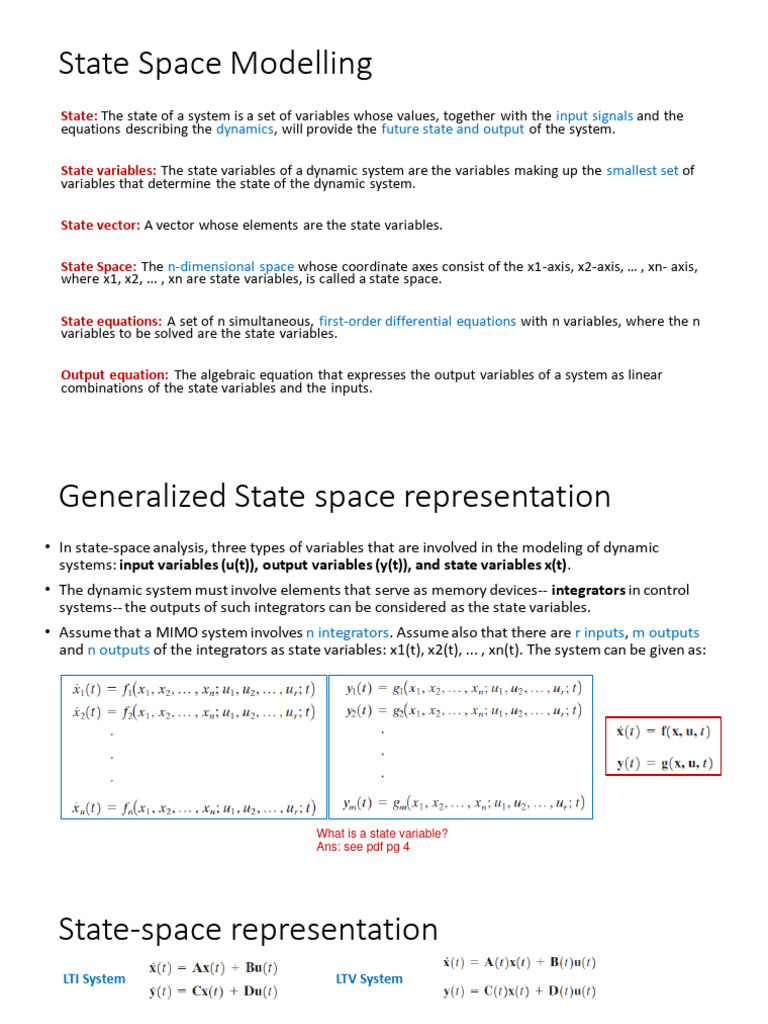 State Space Modelling: Input Signals Dynamics Future State and Output ...