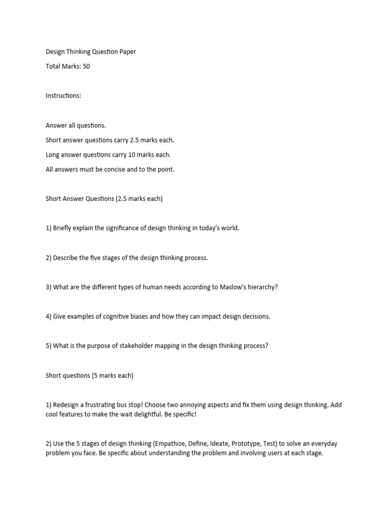 Design Thinking Question Paper | PDF | Design Thinking | Empathy