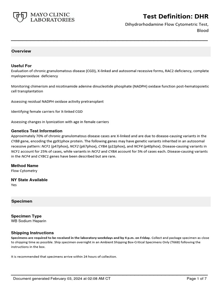 Test Information DHR | PDF | Medical Specialties | Clinical Medicine
