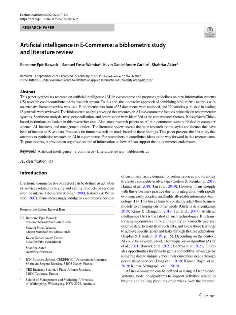 Artificial Intelligence in E Commerce A Bibliometric Study | PDF | Artificial Intelligence ...