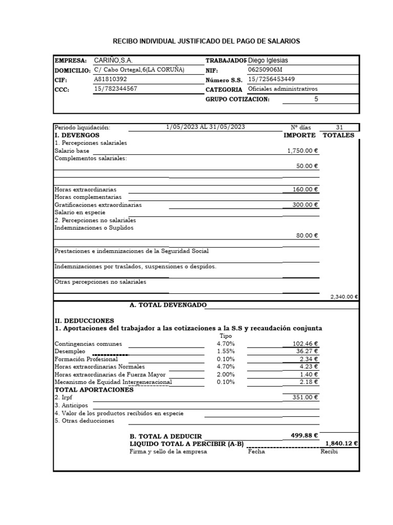 Plantilla NÓMINA MEI + Tablas BBCC 2023 | PDF | Salario | Las ...