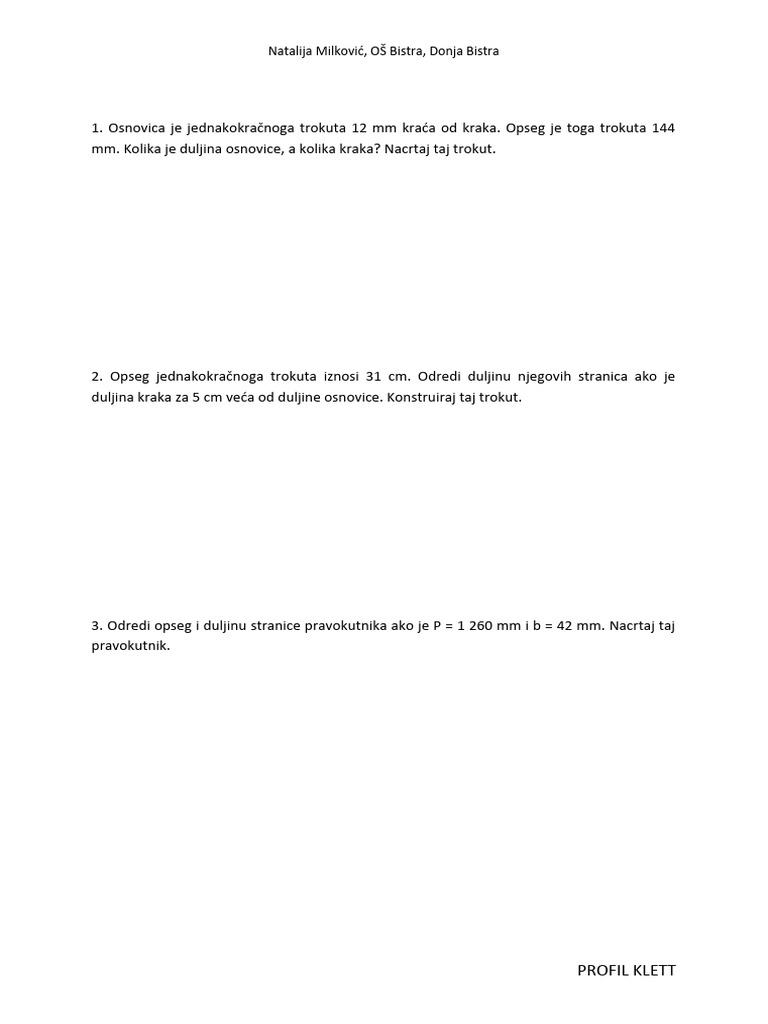 NL Geometrijski Likovi Opseg Povrsina | PDF