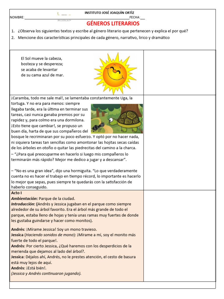 Actividades de géneros literarios infantiles | PDF
