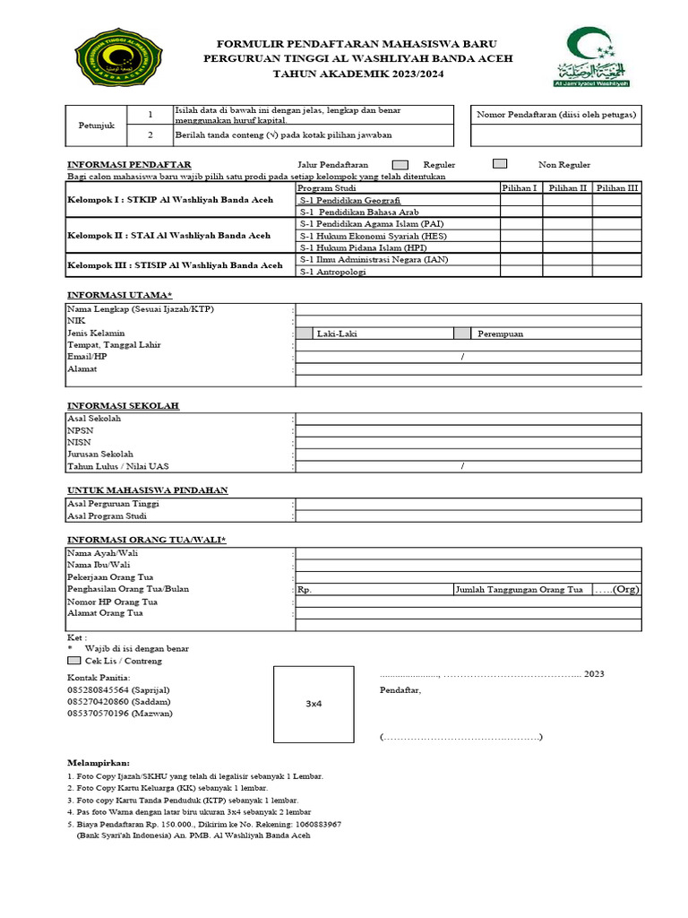 Formulir Pendaftaran Ulang Calon Mahasiswa Baru PMB 2023 | PDF